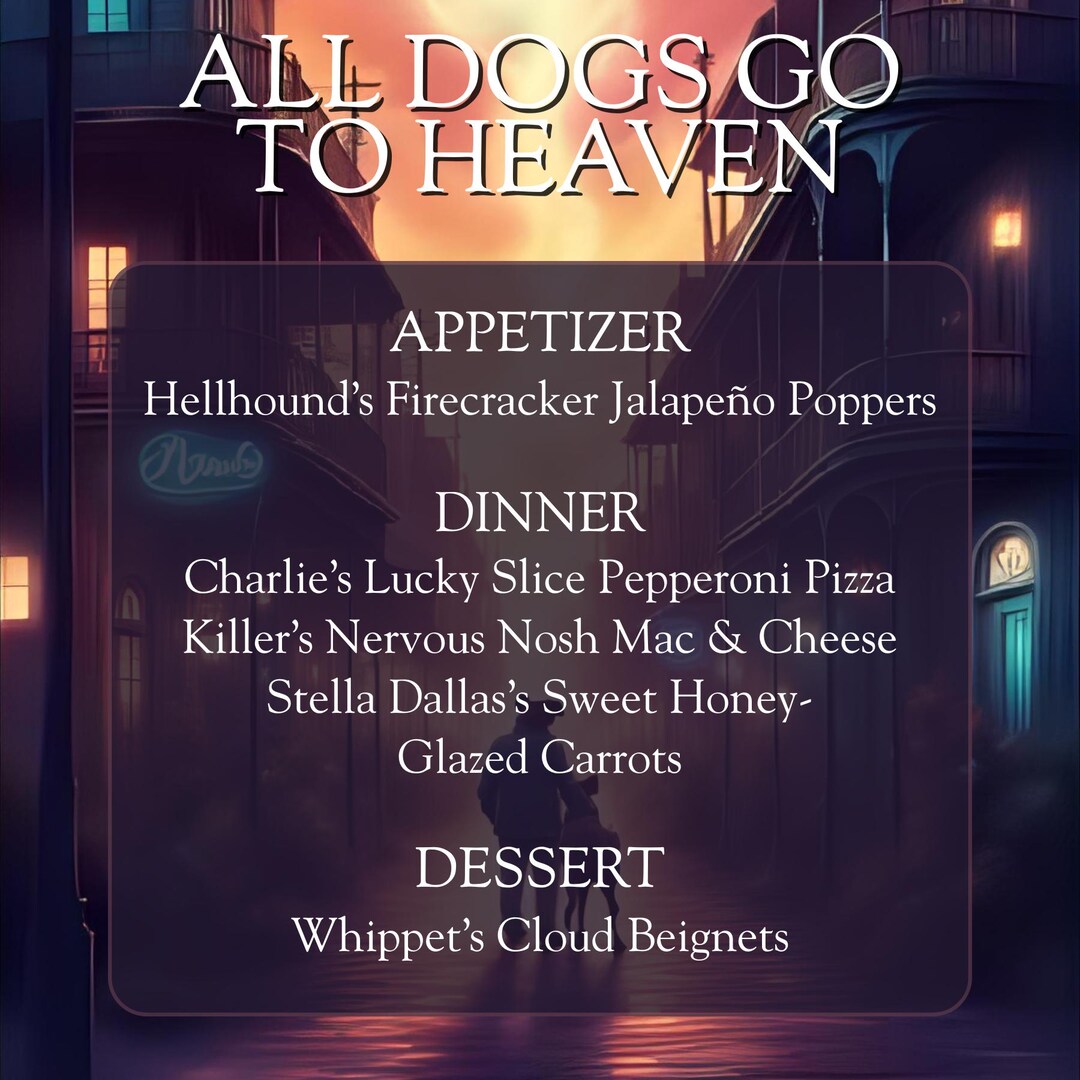 All Dogs Go to Heaven Dinner & Cocktail Menu (digital Download ...