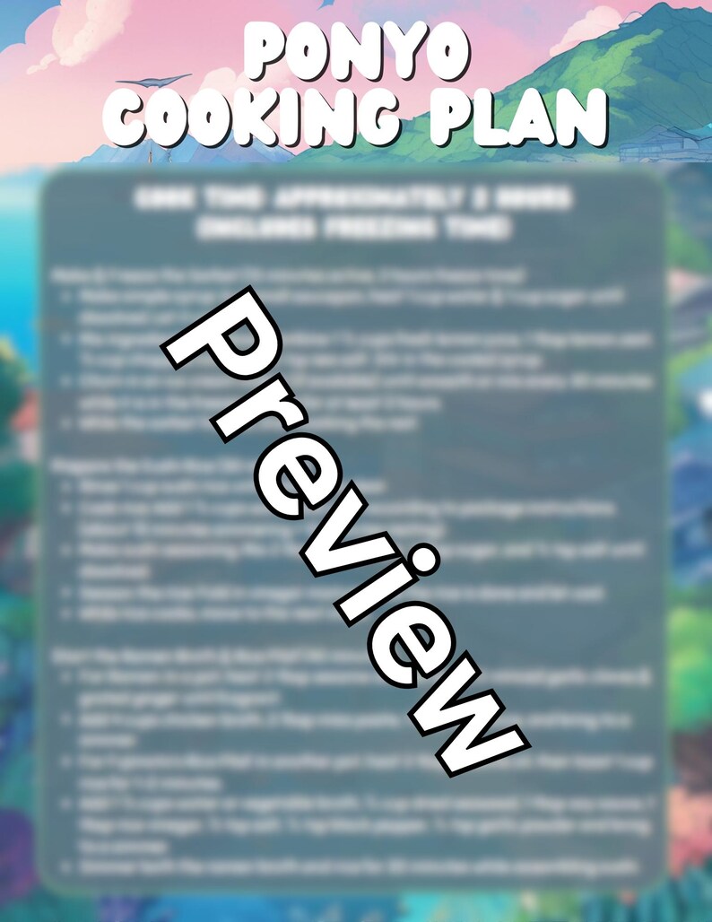 Ponyo THEMED Dinner and Cocktail Menus (includes Grocery List, Cooking Plans, Meal Prep Plans ...