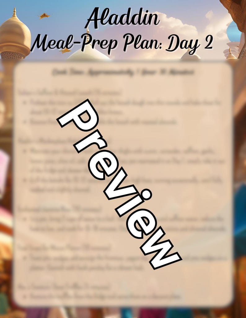 Aladdin THEMED Dinner and Cocktail Menus (includes Grocery List ...