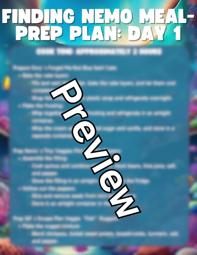 Finding Nemo Themed Dinner & Cocktail Menu With Grocery List - Etsy