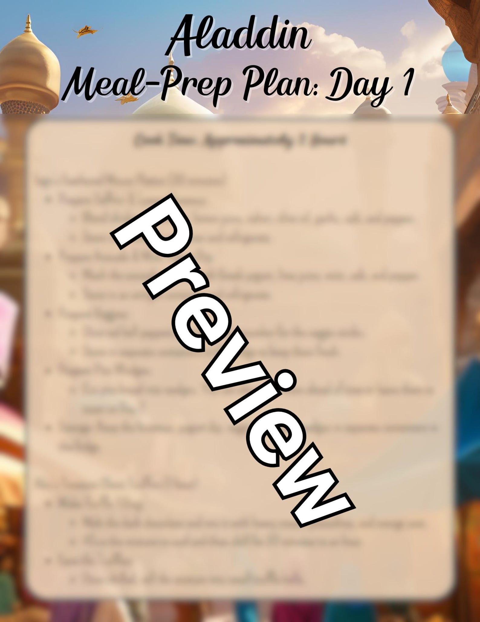Aladdin THEMED Dinner and Cocktail Menus (includes Grocery List ...