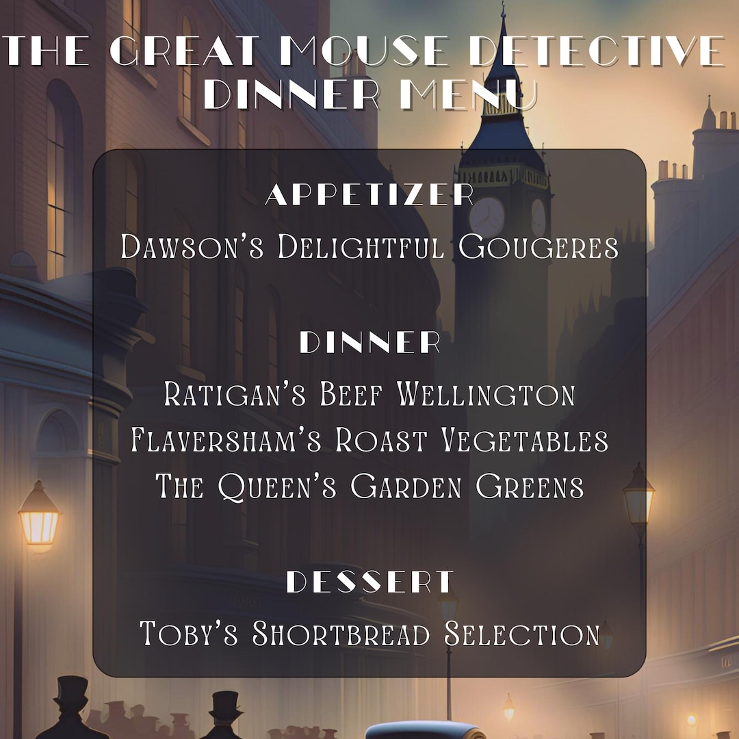 The Great Mouse Detective EDITABLE Dinner and Drink Menus (with Grocery ...
