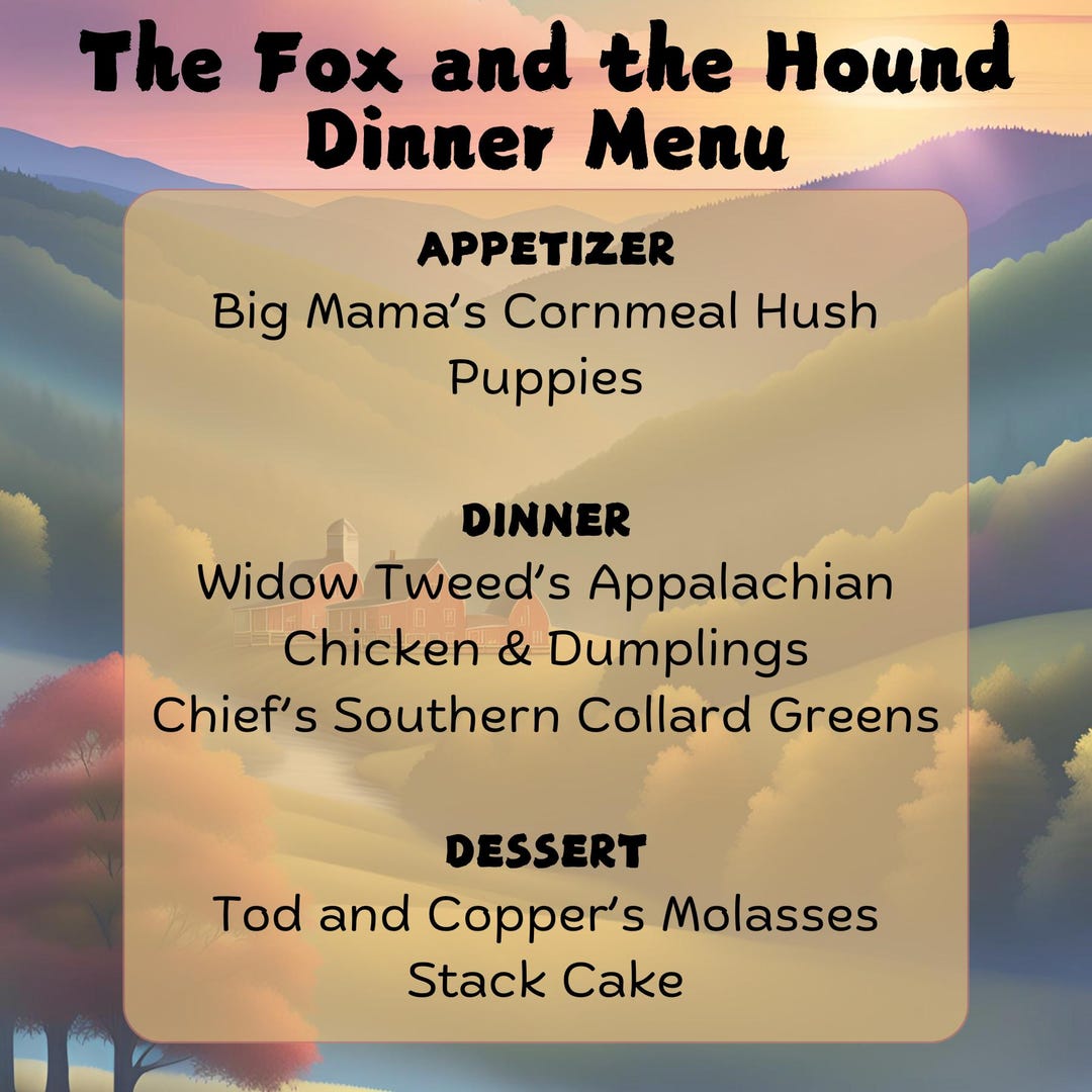 The Fox and the Hound THEMED Dinner and Cocktail Menus (includes ...