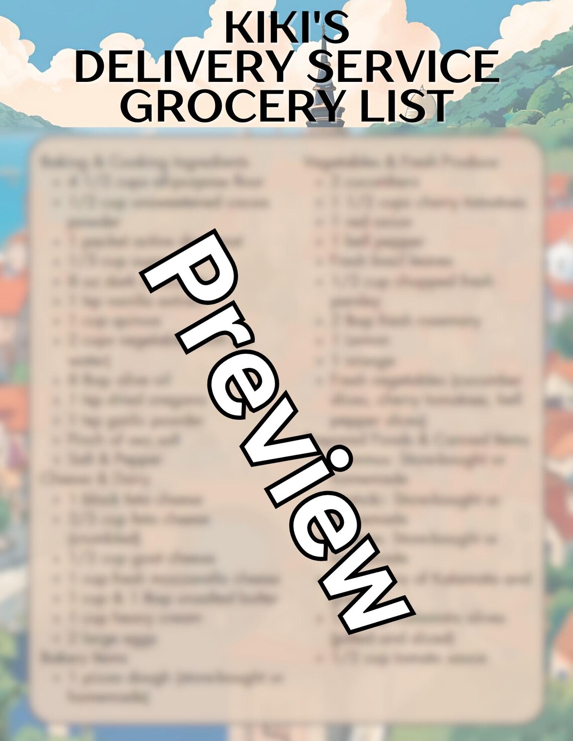 Kiki's Delivery Service Themed Dinner & Cocktail Menus (includes ...