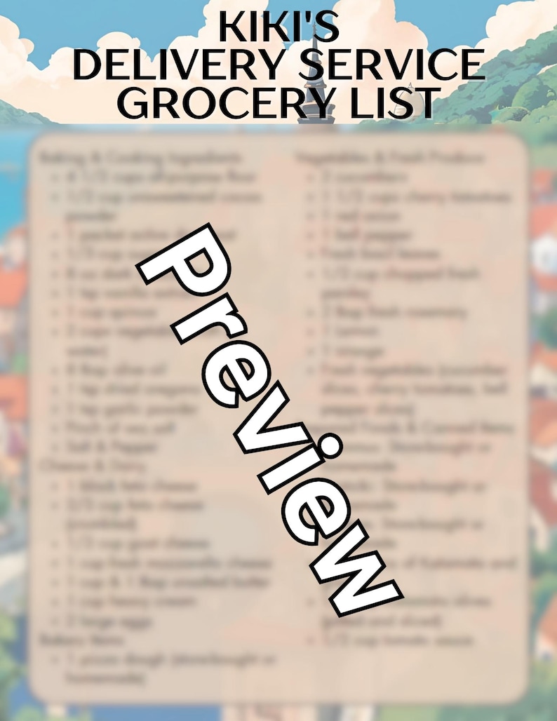 Kiki's Delivery Service Themed Dinner & Cocktail Menus (includes ...