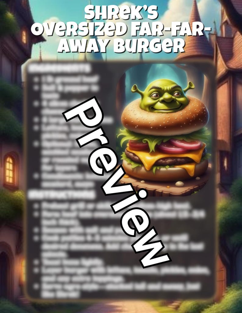 Shrek the Third Dinner Menu, Grocery List, Editable Canva Template - Etsy