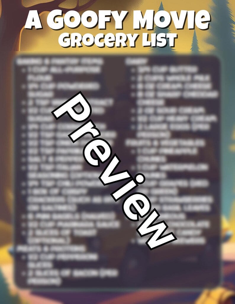 A Goofy Movie THEMED Dinner and Cocktail Menus (includes Grocery List ...