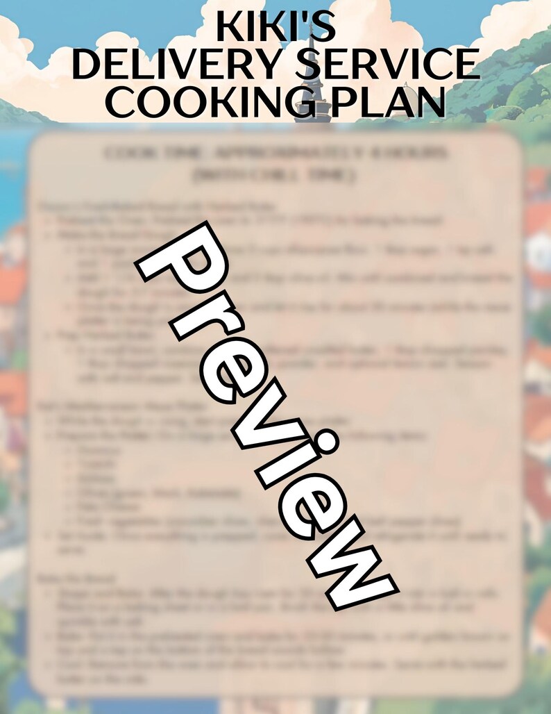 Kiki's Delivery Service THEMED Dinner and Cocktail Menus (includes Grocery List, Cooking Plans ...