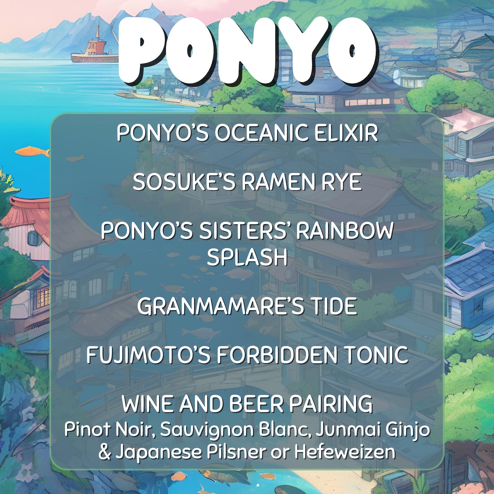 Ponyo THEMED Dinner and Cocktail Menus (includes Grocery List, Cooking Plans, Meal Prep Plans ...