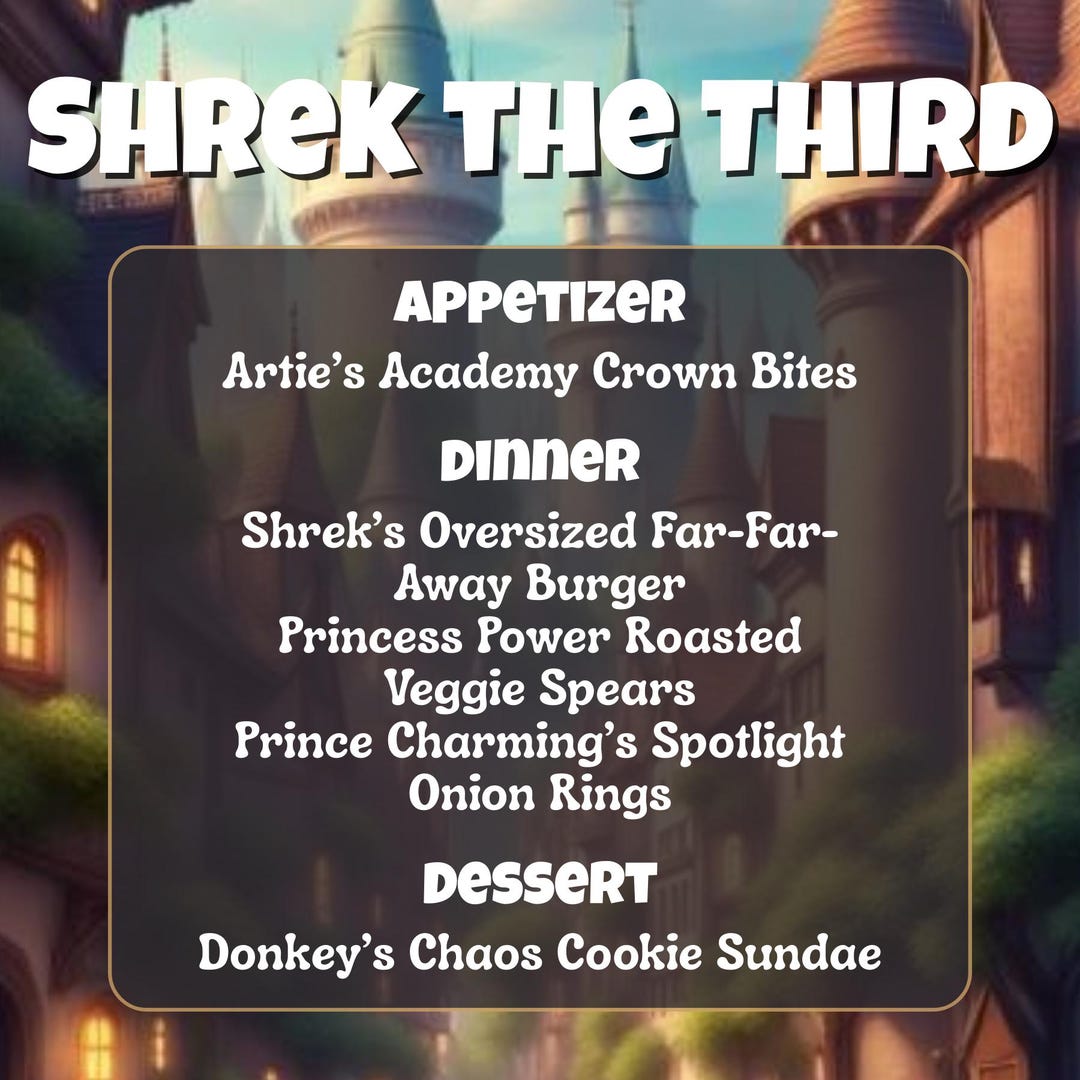 Shrek the Third Dinner Menu, Grocery List, Editable Canva Template - Etsy