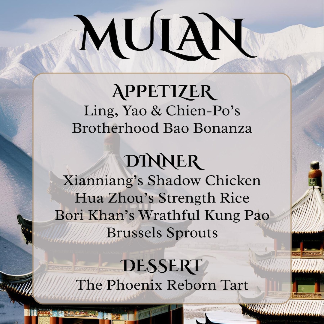 Mulan Themed Dinner & Drink Menus - Editable - Etsy