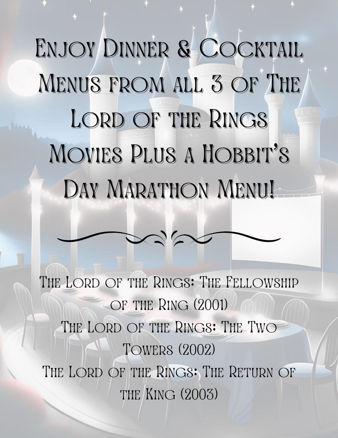 Lord of the Rings Cookbook: Movie-themed Dinner & Drink Menus - Etsy