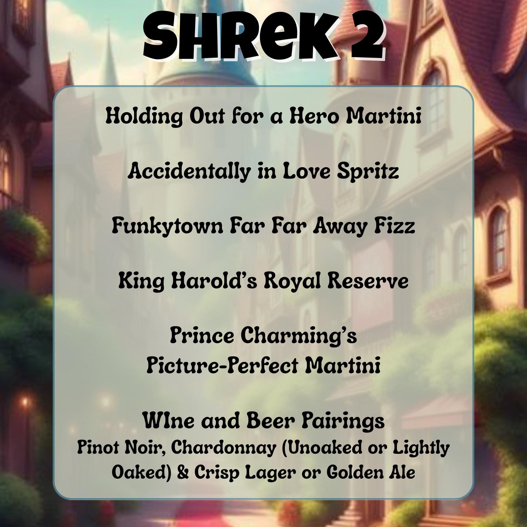 Shrek 2 Dinner Menu, Editable Canva Template (grocery List & Cocktail ...