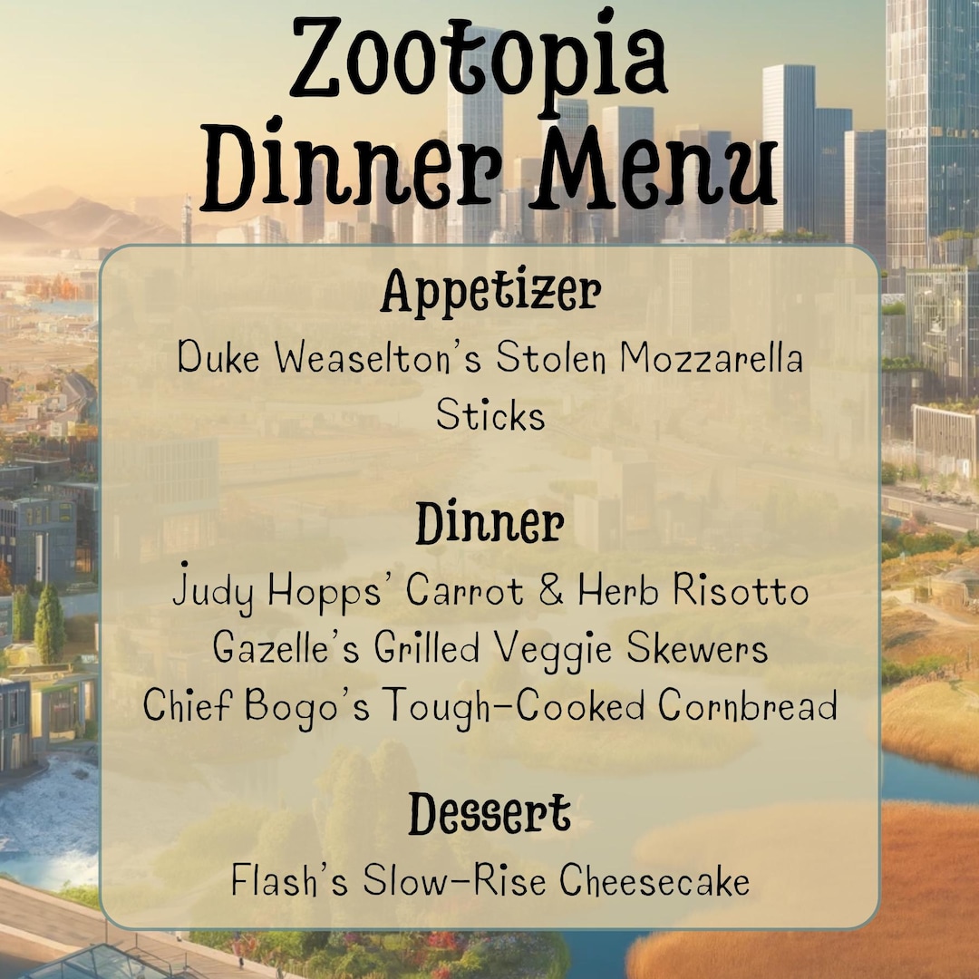 Zootopia EDITABLE Dinner & Drink Menu With Grocery List - Etsy