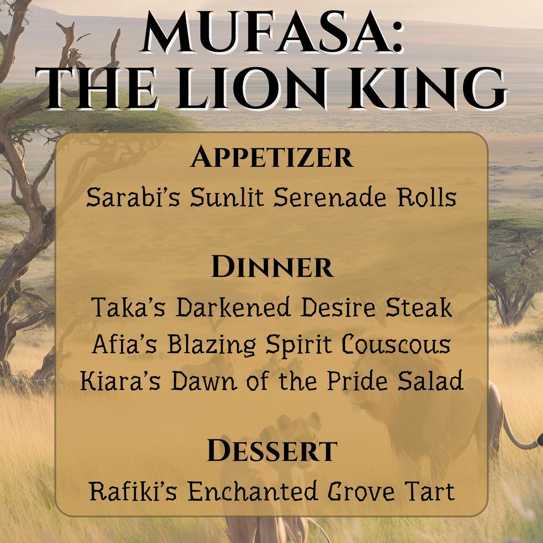 Mufasa: the Lion King EDITABLE Menus - Themed Meal & Drink Recipes ...