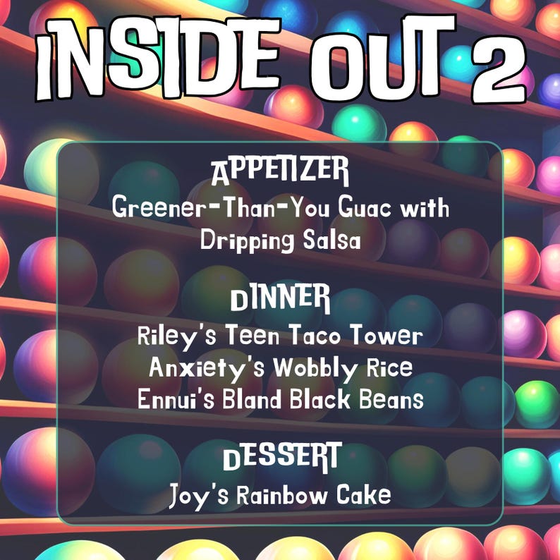 Inside Out 2 Themed Dinner & Drink EDITABLE Menu (digital Download) - Etsy