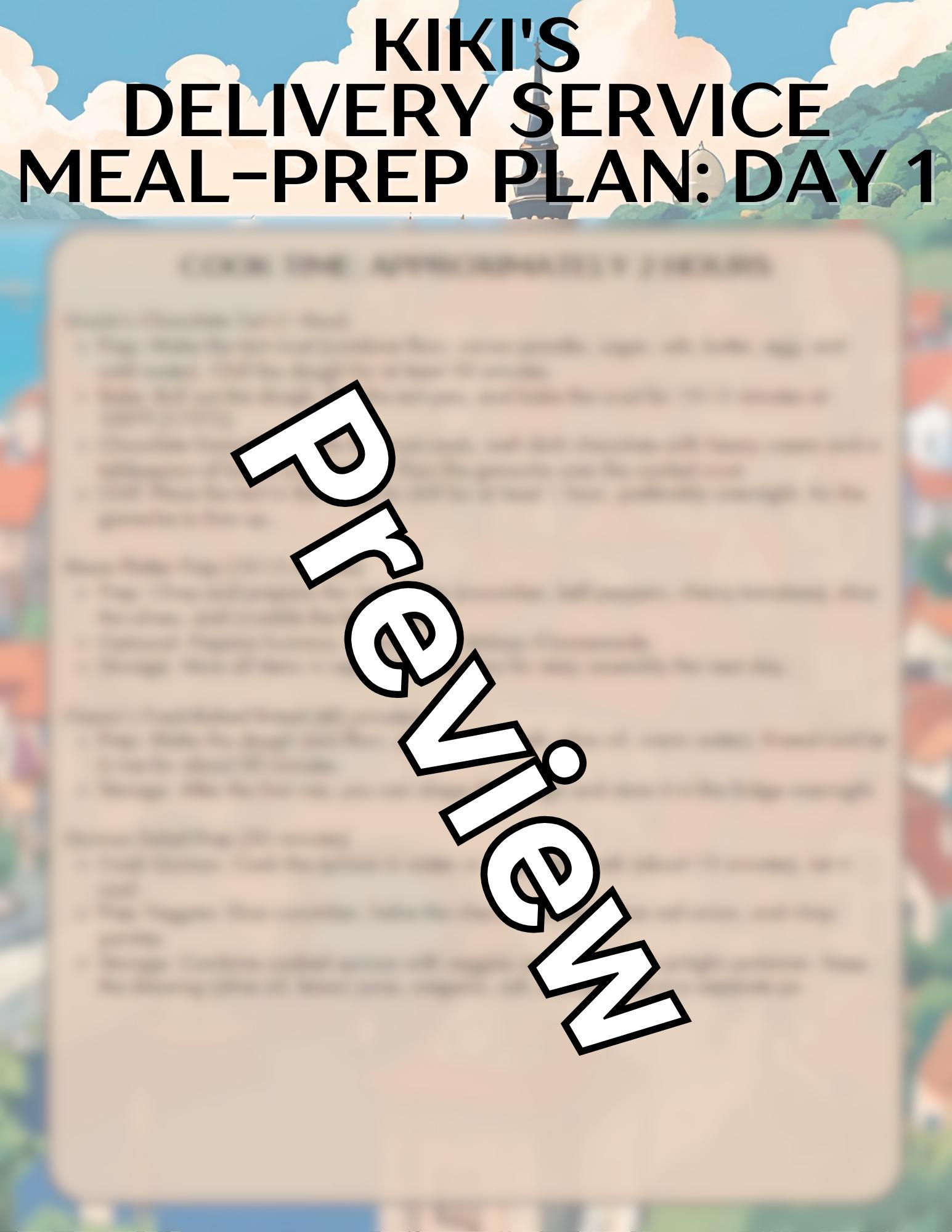 Kiki's Delivery Service THEMED Dinner and Cocktail Menus (includes Grocery List, Cooking Plans ...