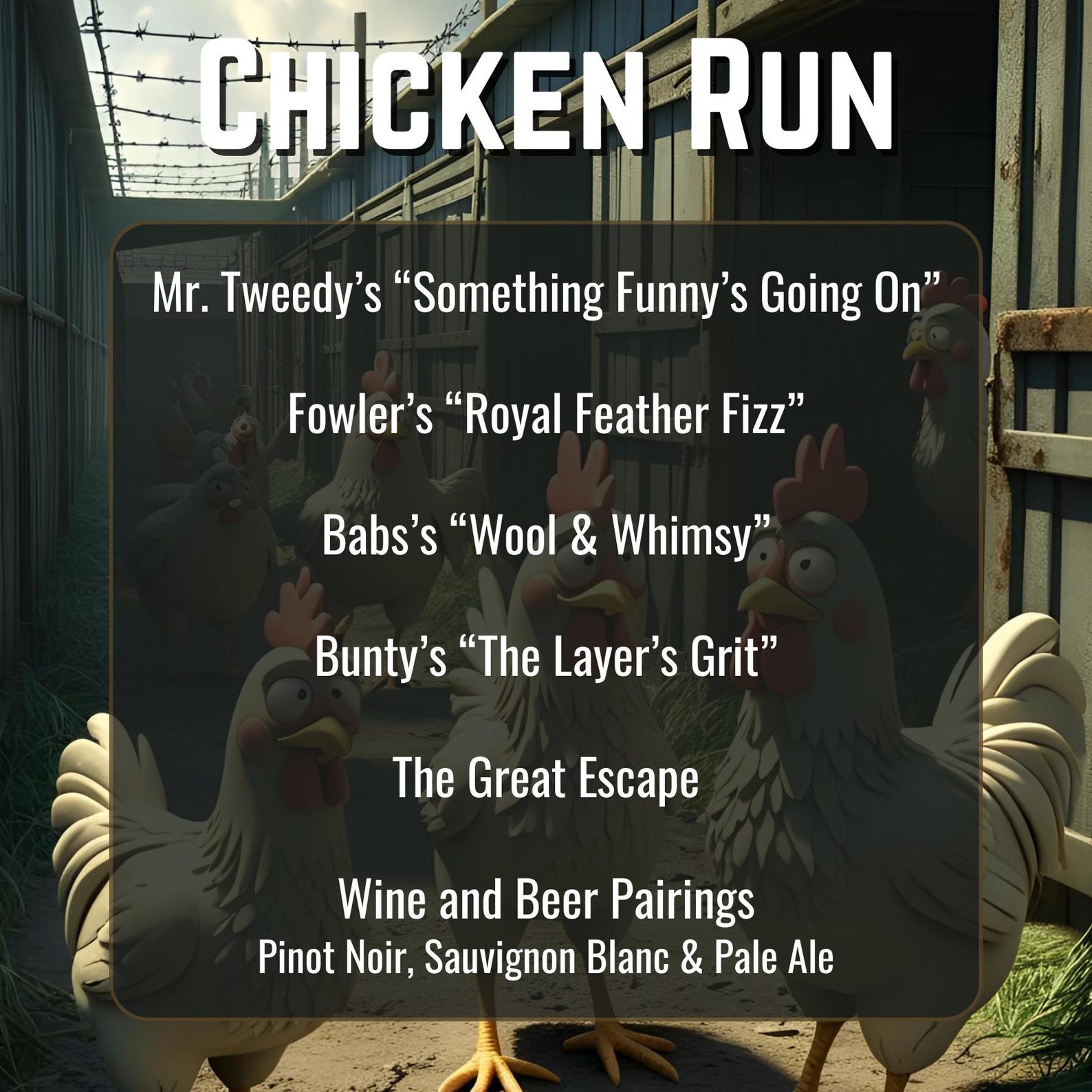 Chicken Run Movie Night Dinner & Drink Menu Kit - EDITABLE - Etsy