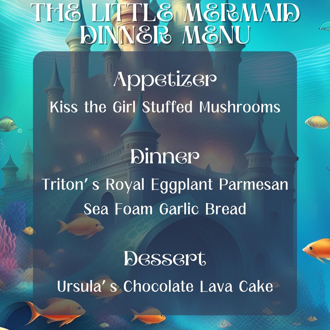 The Little Mermaid THEMED Dinner and Cocktail Menus (includes Grocery ...