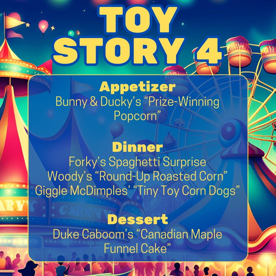 Toy Story 4 Dinner Menu: Meal Prep & Cocktail Recipes (editable Canva ...
