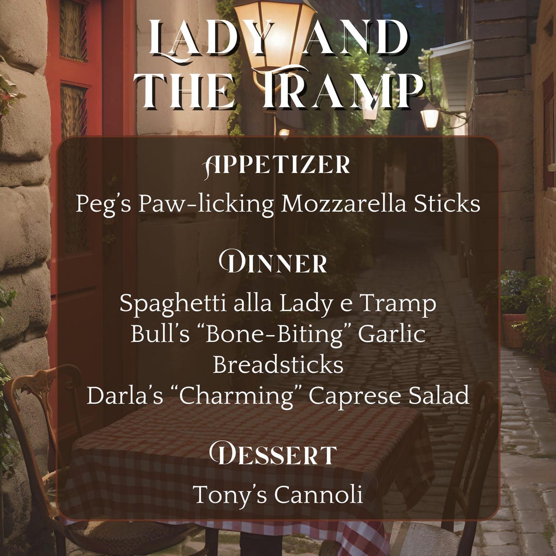 Lady and the Tramp Themed Dinner & Cocktail Menus (digital Download) - Etsy