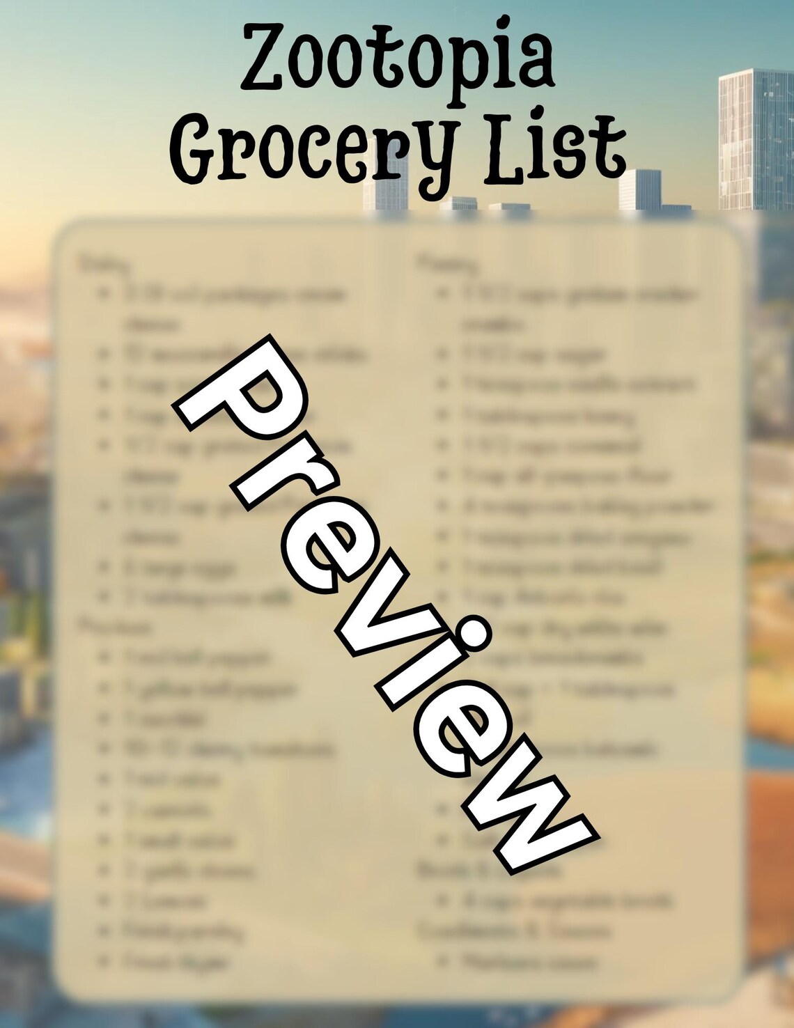 Zootopia EDITABLE Dinner & Drink Menu With Grocery List - Etsy