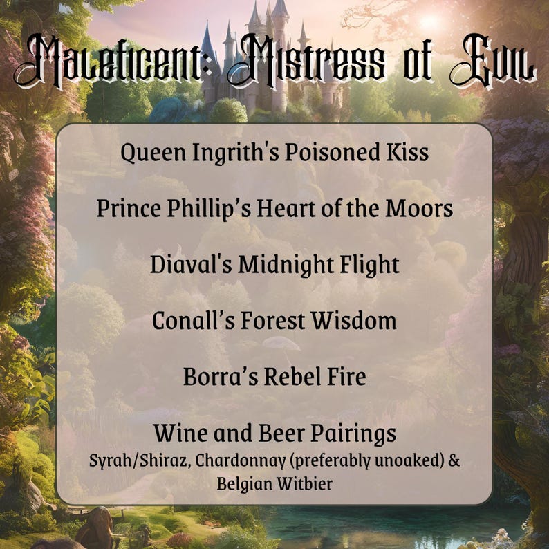 Maleficent: Mistress of Evil Live-action THEMED Dinner & Cocktail Menus ...