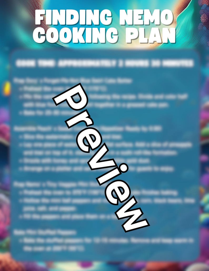 Finding Nemo Themed Dinner & Cocktail Menu With Grocery List - Etsy