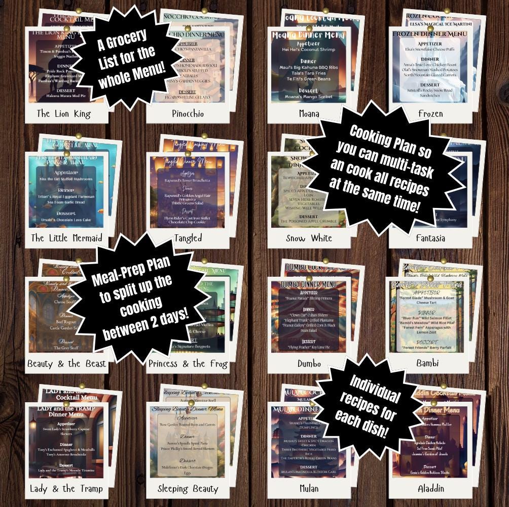 The Cat Returns THEMED Dinner and Cocktail Menus (includes Grocery List ...