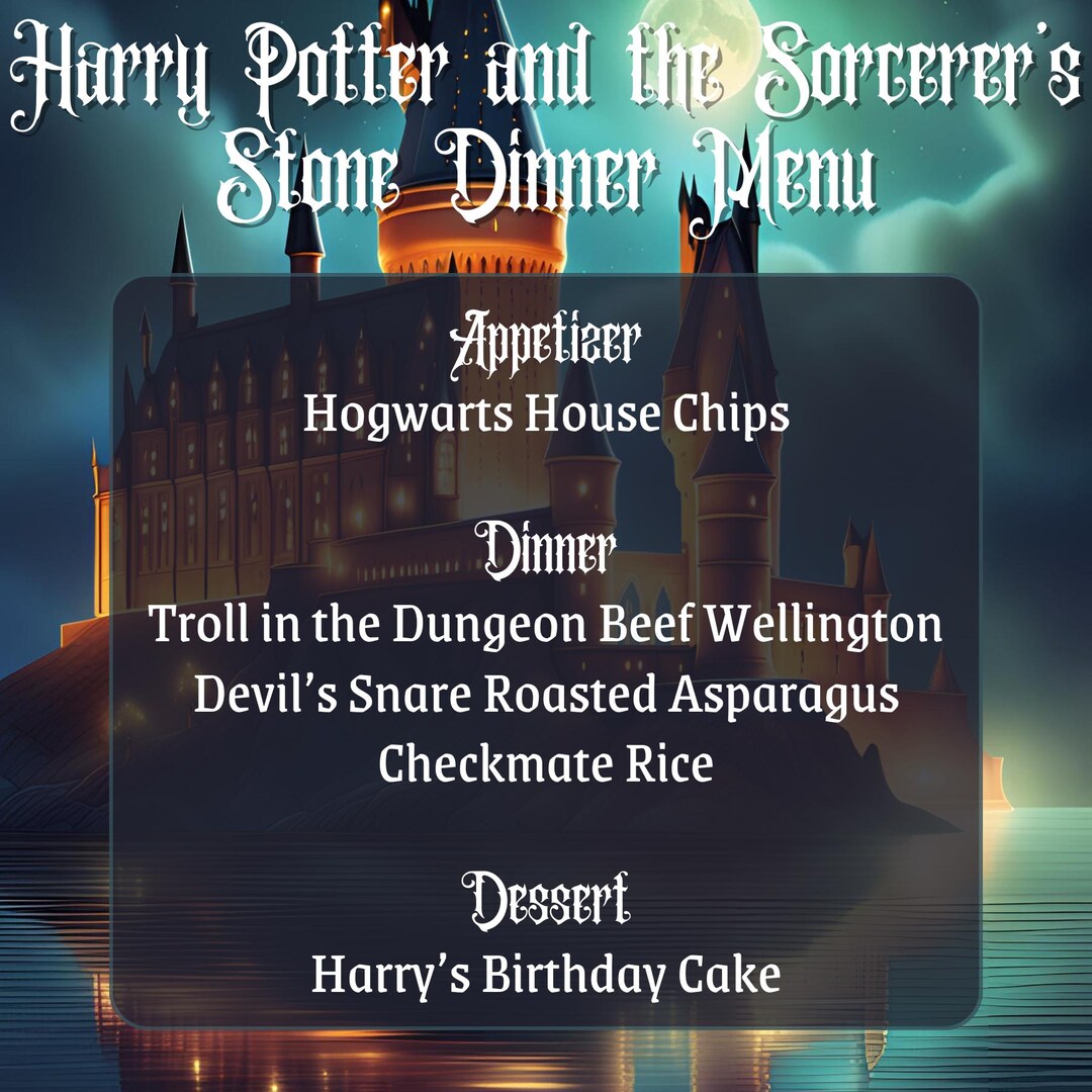 Harry Potter and the Sorcerer's Stone Dinner and Cocktail Menus ...