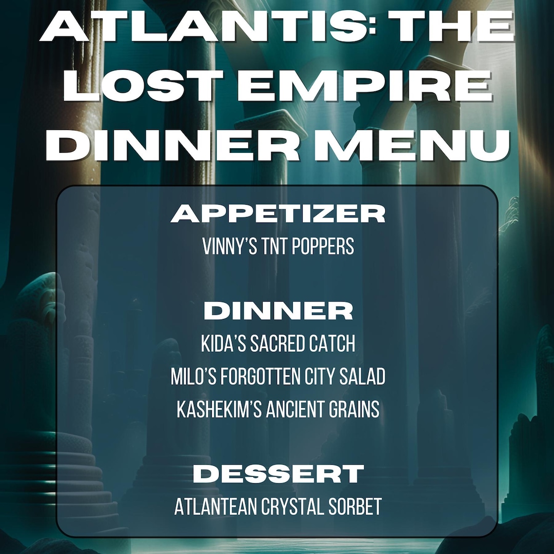 Atlantis: the Lost Empire Dinner and Drinks EDITABLE Menus (digital ...