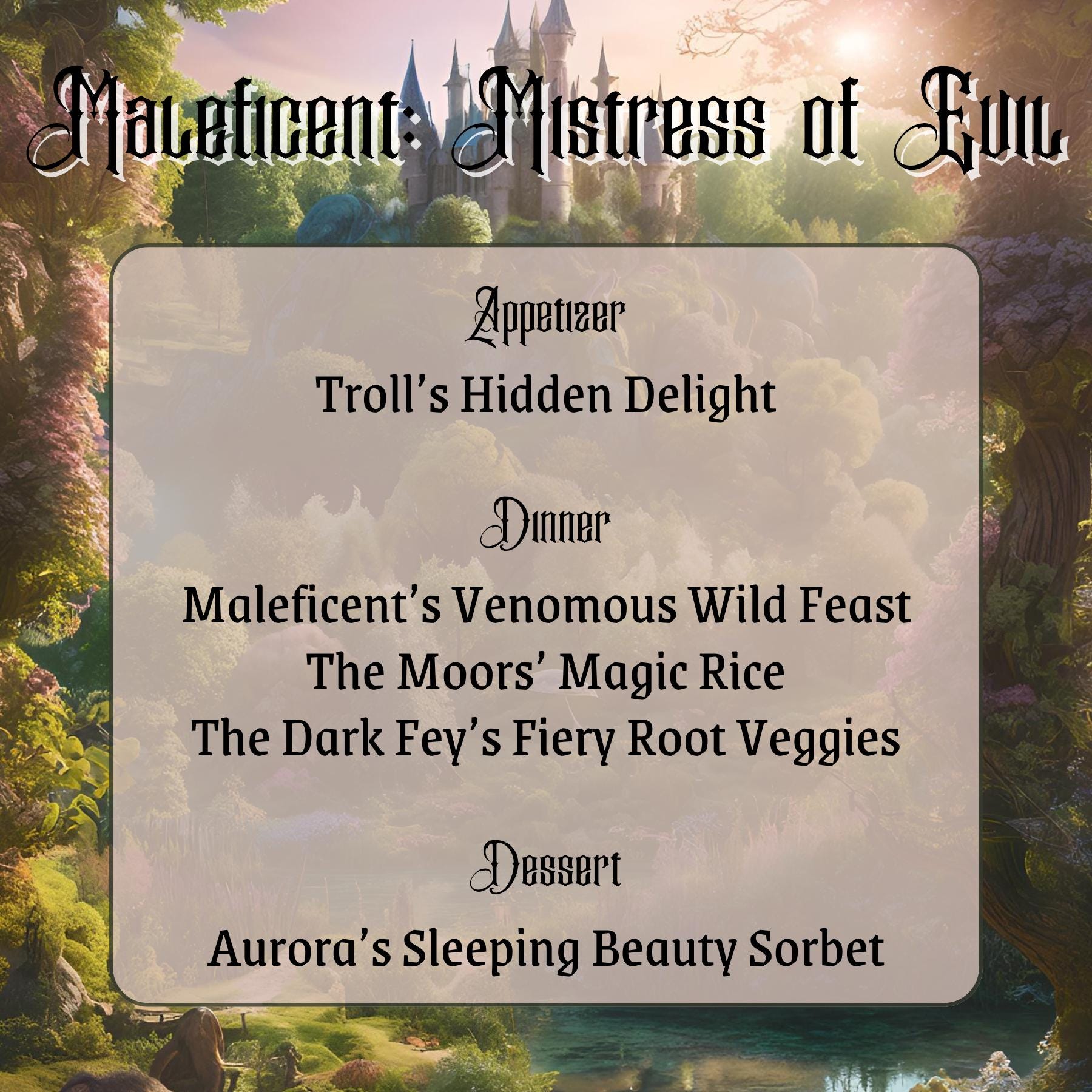 Maleficent: Mistress of Evil Live-action THEMED Dinner & Cocktail Menus ...