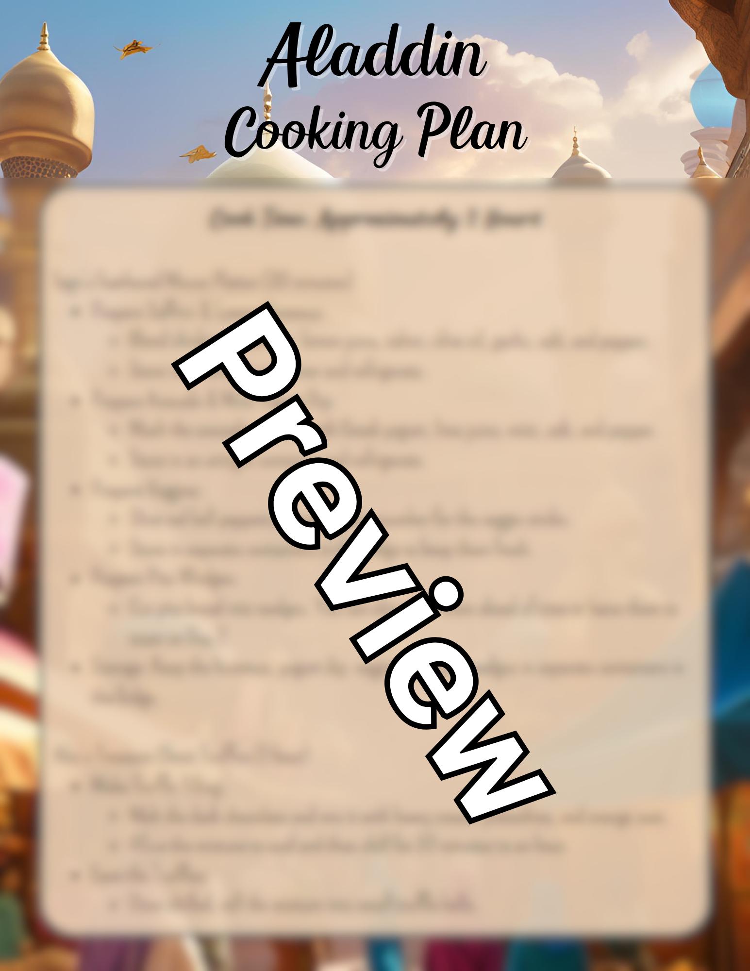 Aladdin THEMED Dinner and Cocktail Menus (includes Grocery List ...