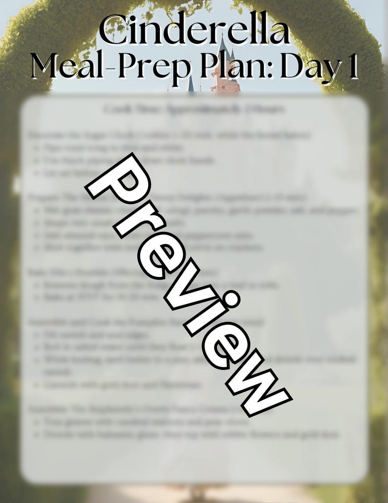 Cinderella Themed Dinner & Drink EDITABLE Menus: Meal Prep Plans ...