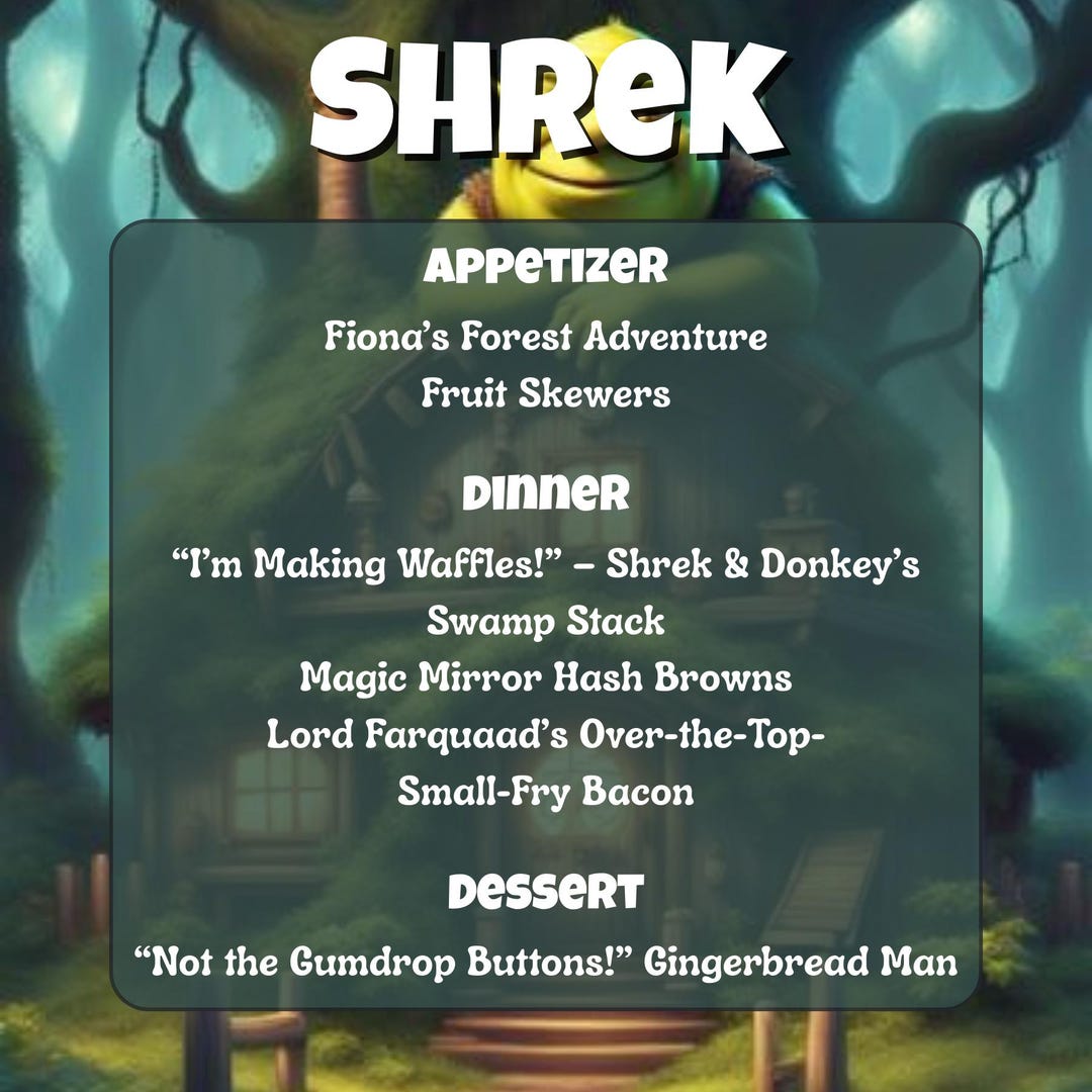 Shrek Dinner Menu, Editable Canva Template (grocery List Included) - Etsy