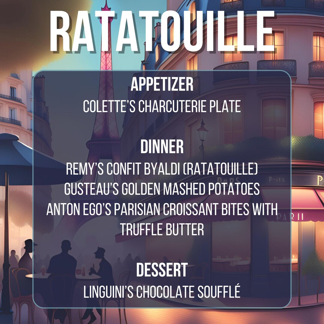 Ratatouille Themed Dinner & Cocktail Menus: Meal Prep Plans - Etsy
