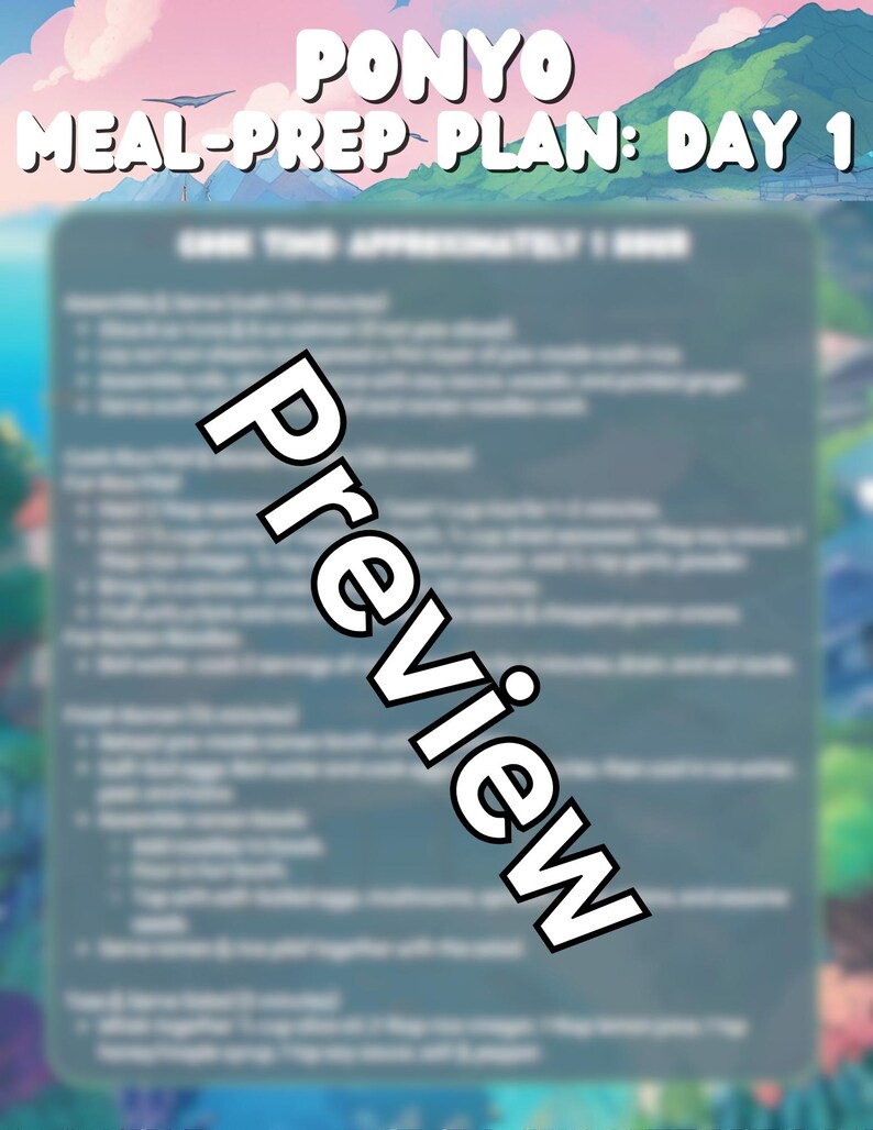 Ponyo THEMED Dinner and Cocktail Menus (includes Grocery List, Cooking ...