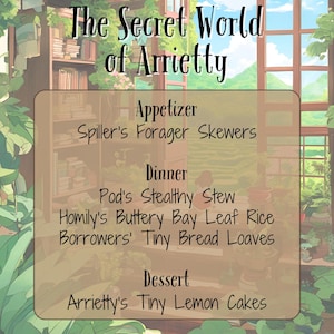 The Secret World of Arrietty THEMED Dinner and Cocktail Menus (includes ...
