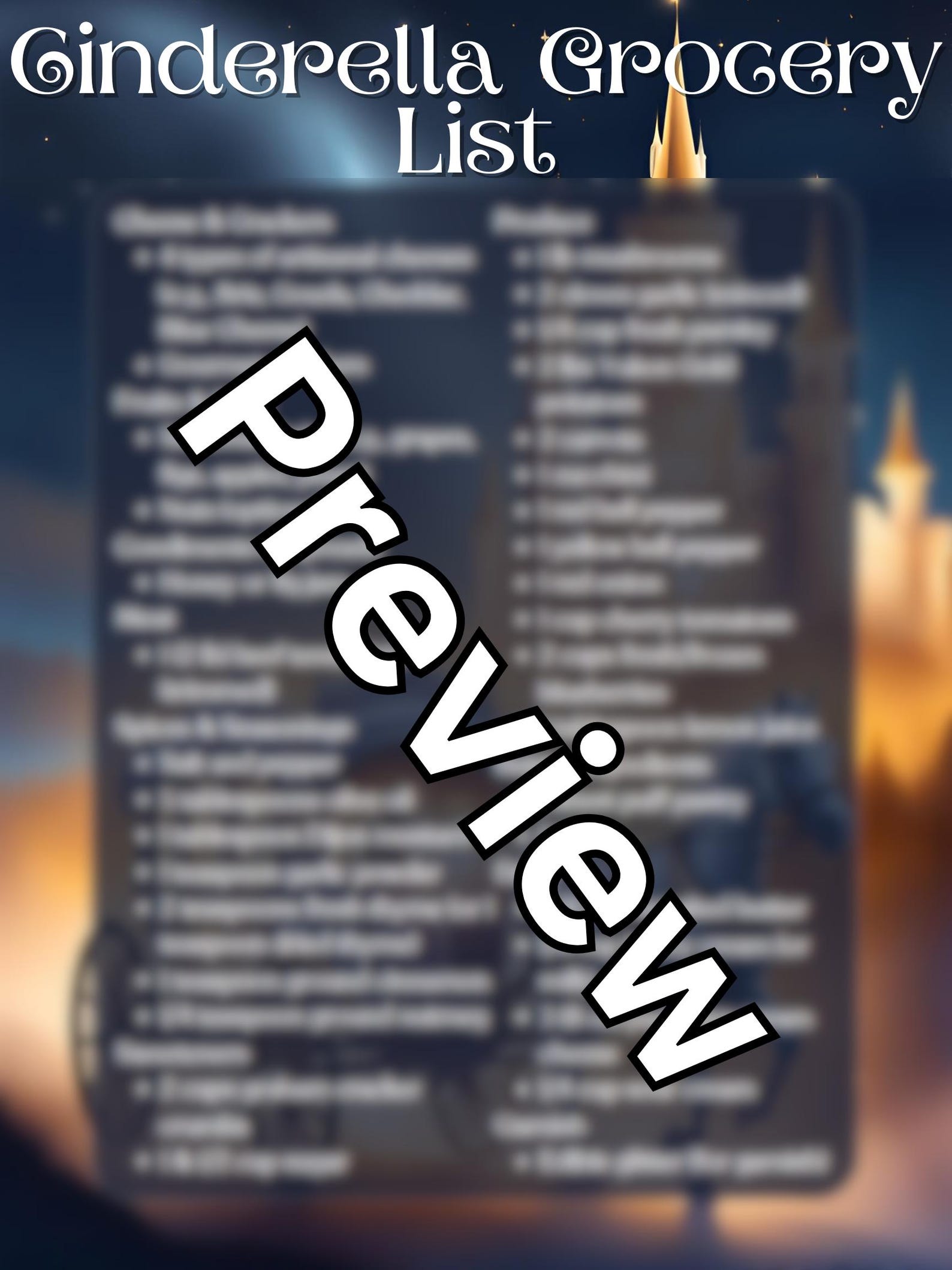 Cinderella THEMED Dinner and Cocktail Menus (includes Grocery List ...