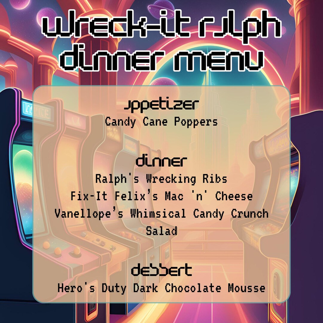 Wreck-it Ralph EDITABLE Dinner and Drink Menus (includes Grocery & Meal ...