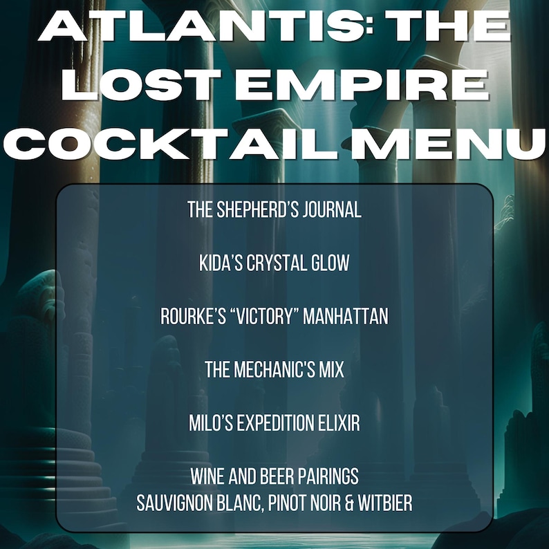 Atlantis: the Lost Empire Dinner and Drinks EDITABLE Menus (digital ...