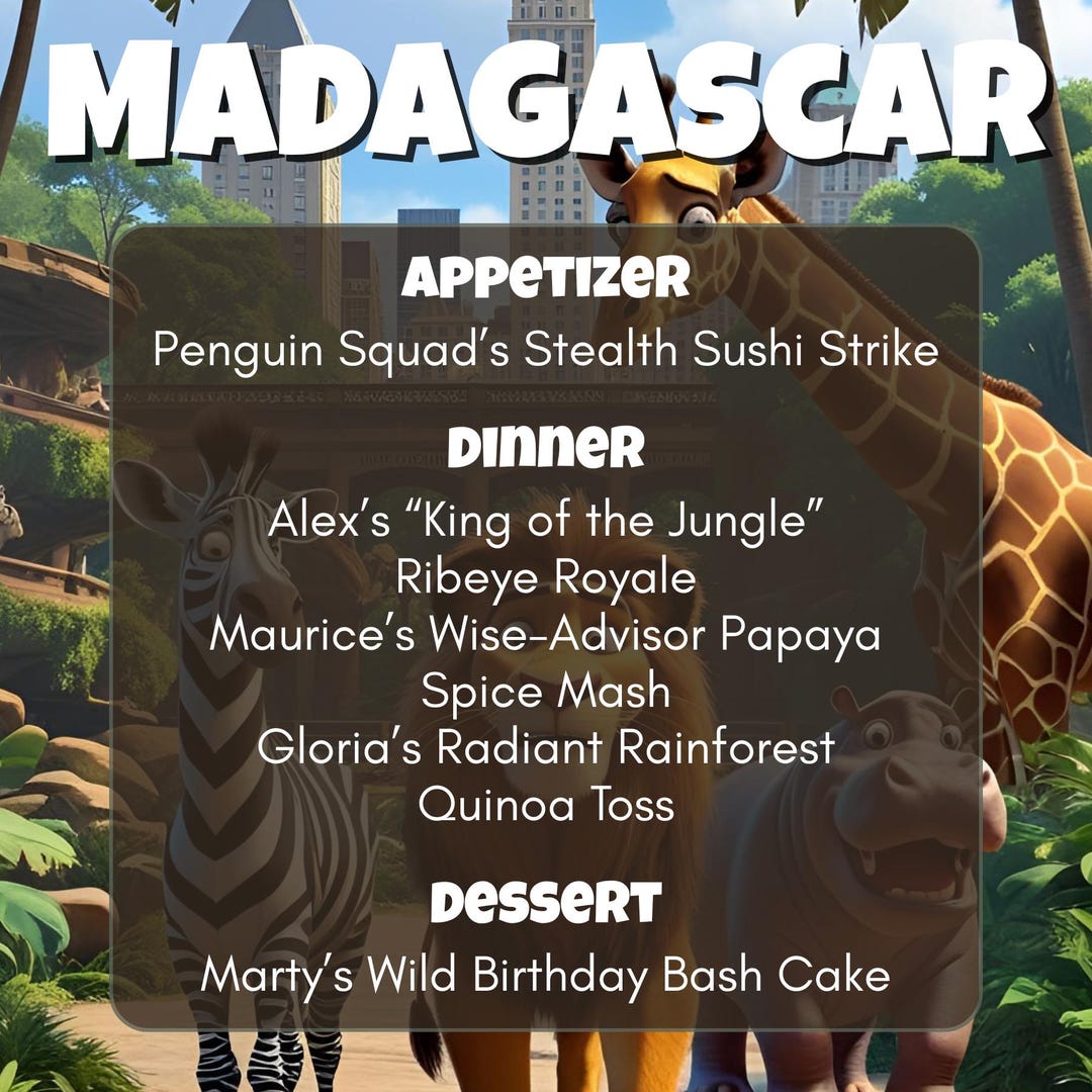 Madagascar Movie Night Dinner Menu, Editable Canva Template - Etsy Canada