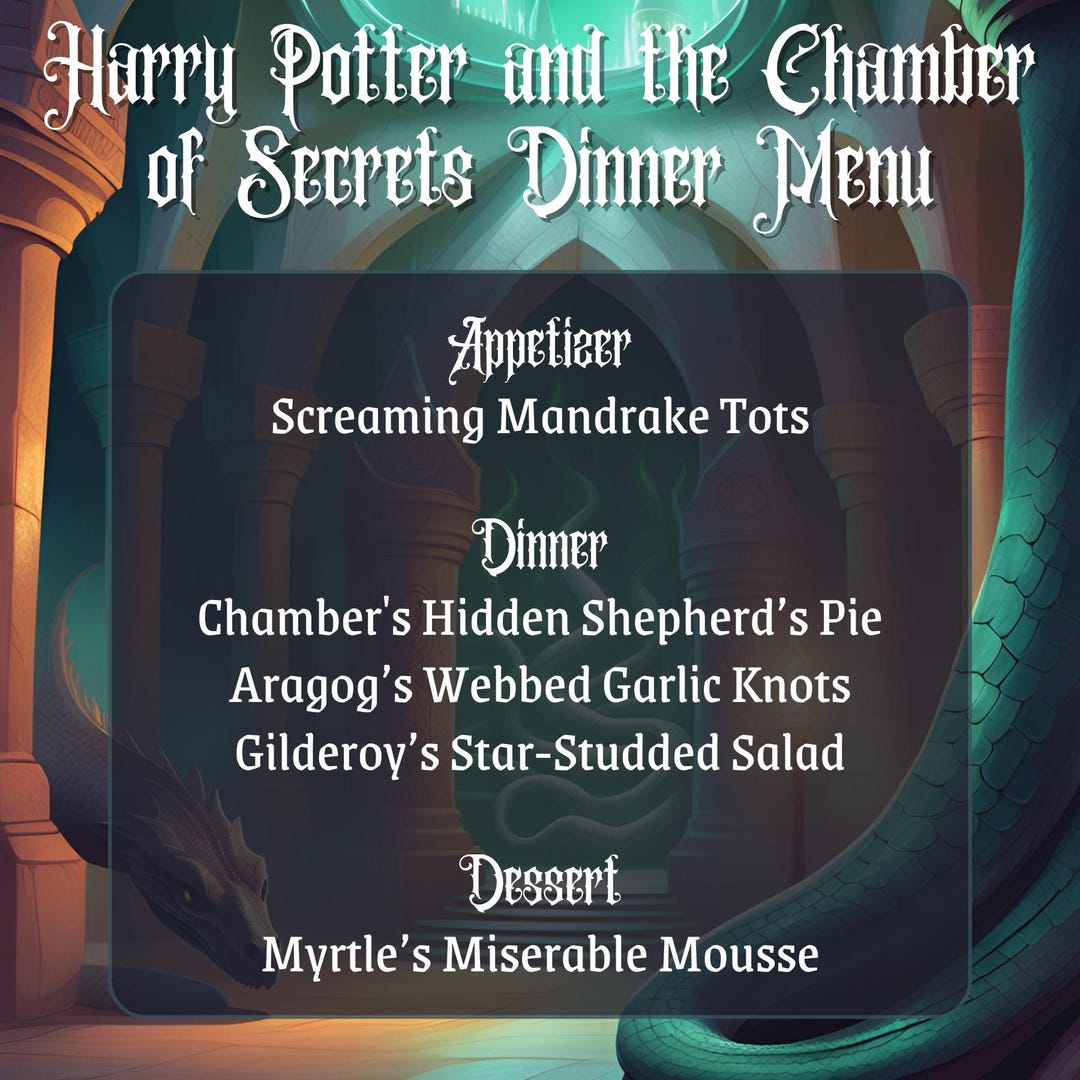 Harry Potter and the Chamber of Secrets Dinner and Cocktail Menus ...