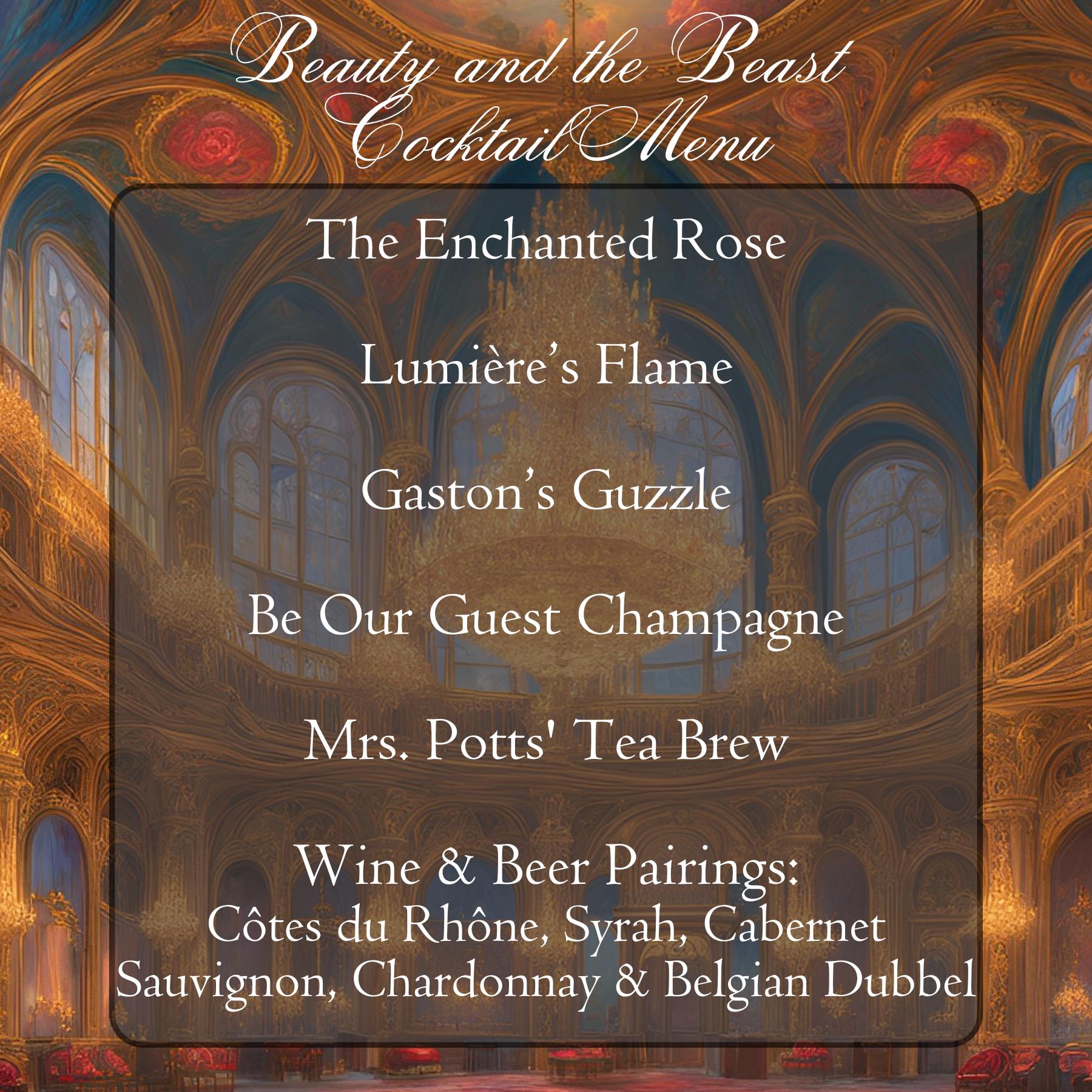 Beauty and the Beast THEMED Dinner and Cocktail Menus includes Grocery ...