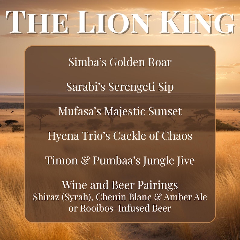 The Lion King (2019) THEMED Dinner and Cocktail Menus (includes Grocery ...