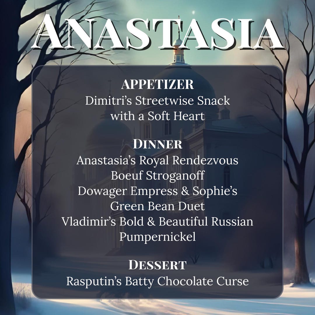 Anastasia Movie Night Dinner Menu, Cocktail Recipes (digital Download ...
