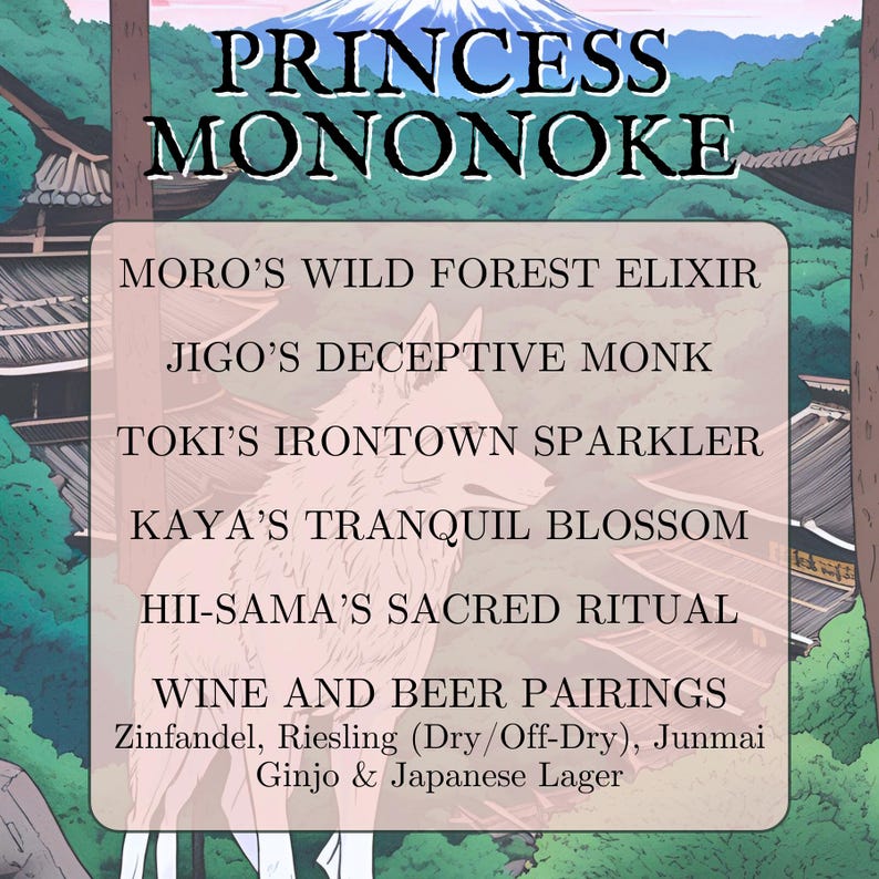 Princess Mononoke THEMED Dinner and Cocktail Menus (includes Grocery ...