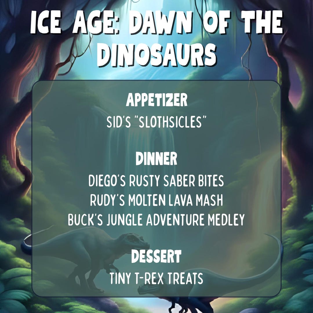 Ice Age Dinner Menu: Editable Movie Night Meal Prep (CANVA Template) - Etsy