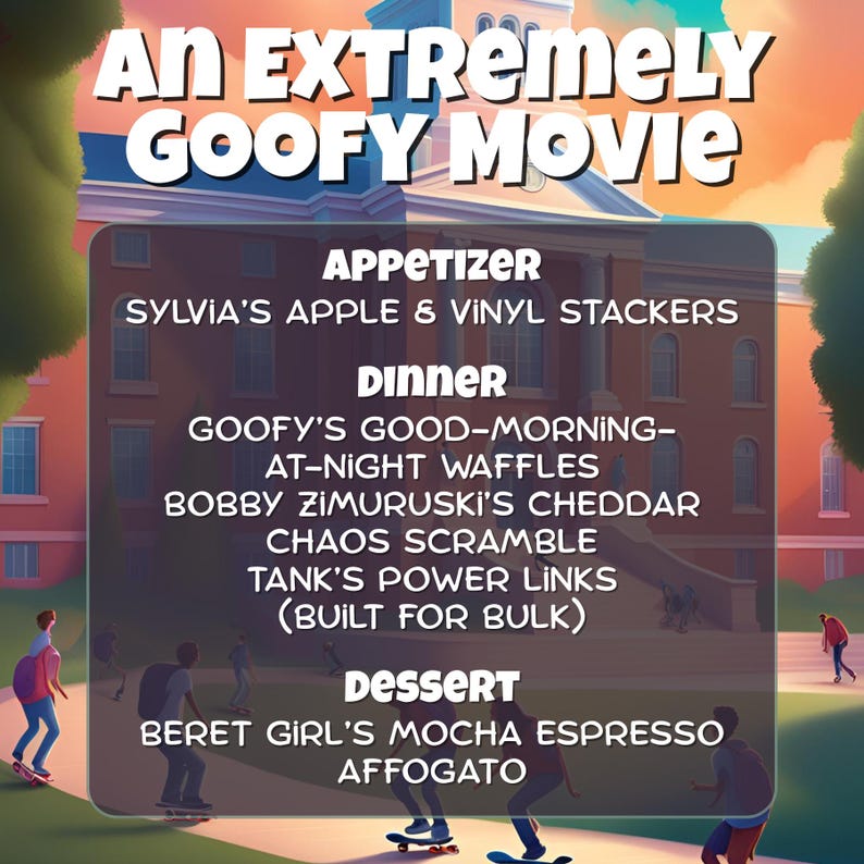 An Extremely Goofy Movie Themed Dinner & Cocktail Menus - Etsy