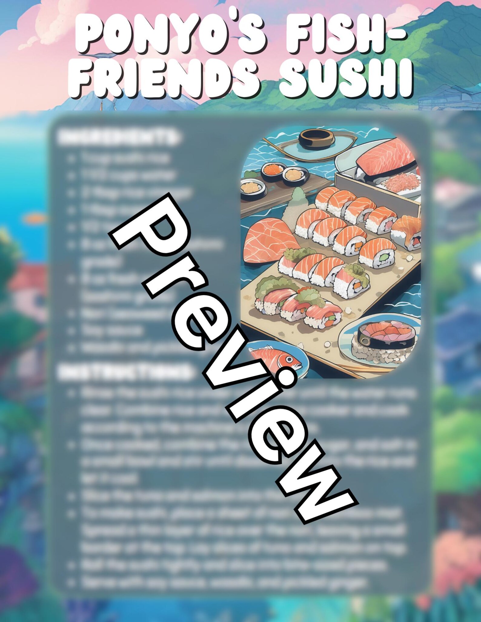 Ponyo THEMED Dinner and Cocktail Menus (includes Grocery List, Cooking Plans, Meal Prep Plans ...